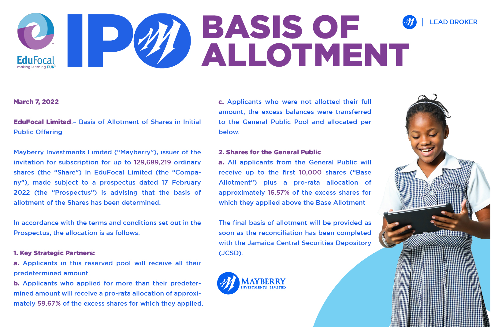 EduFocal IPO Basis of Allotment – Mayberry Investments Limited