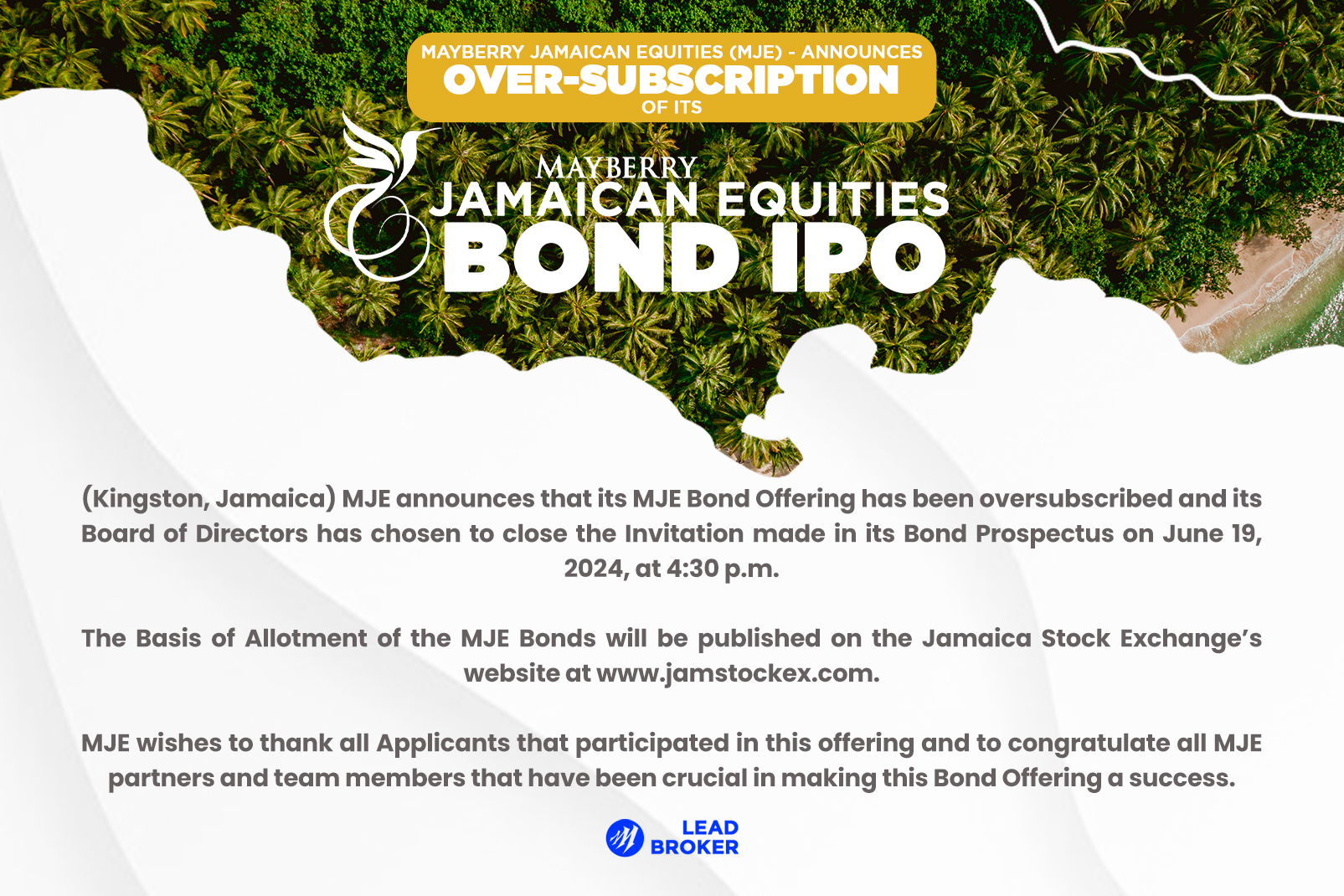 Mayberry Jamaican Equities (MJE) Bond IPO Closed | Mayberry Investments ...